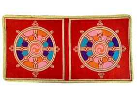 Tibetische Brokatdecke - Rad der Lehre Dharma Chakra - rot - Buddhismus ...